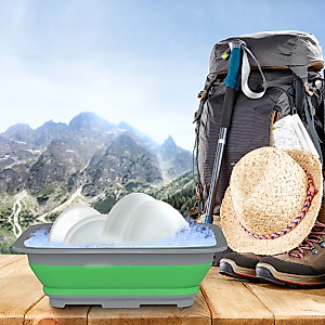 Collapsible Ice Bucket - 10-Liter Portable Outdoor Multi-Use Basin, Dish Tub, and Storage Basket for Camping and Tailgating by Wakeman (Green)