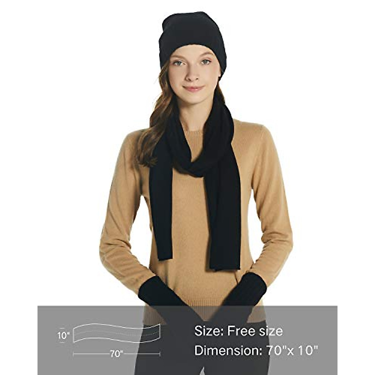 EURKEA 100% Cashmere Winter Scarf in Solid Colors with Gift Box for Women, Warm & Soft & Lightweight, Gift Ready, Black, Free Size
