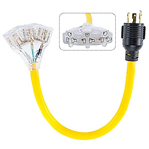 SanSanYa Generator Power Cord Adapter 1.5FT Nema L5-30P Male to 3 X 5-20R Female 3 Prong 30 Amp to 15 Amp Generator Adapter Plug with Lighted End