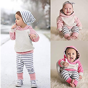 Ritatte Baby Girl Clothes Long Sleeve Hoodie Tops Striped Pants Sweatsuit Set Infant Girl Jogging Suits Fall Winter Outfit (Pink,Size 3-6 Months(70))