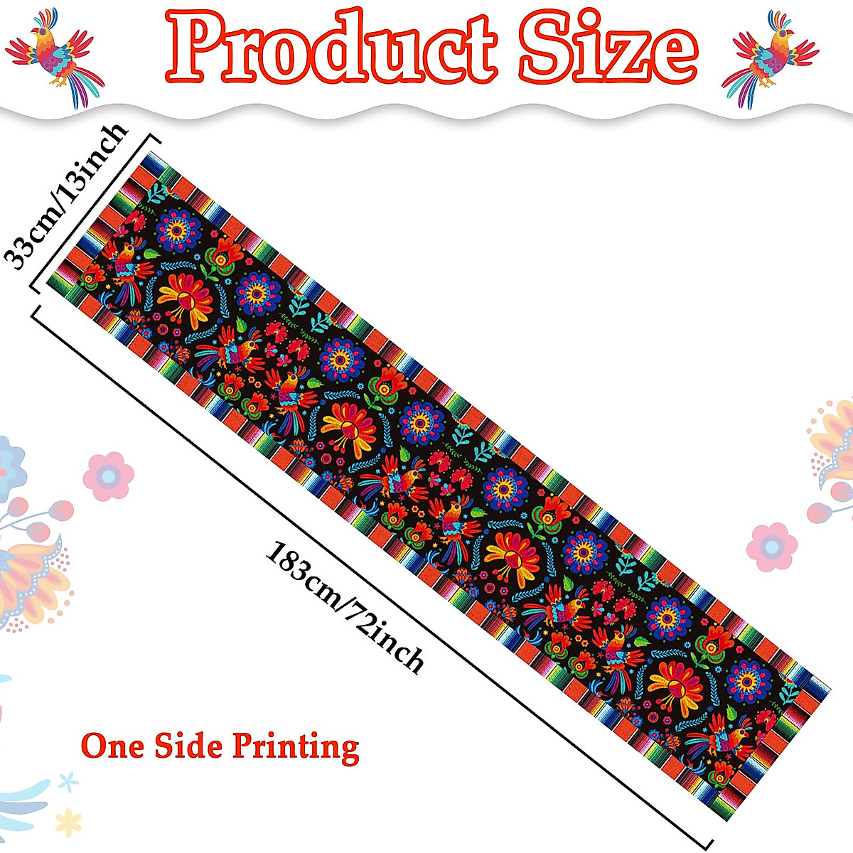 Linen Mexican Fiesta Table Runner Decoration 72×13inch Long Cinco De Mayo Dia De Los Muertos Runners Farmhouse Rustic Runner Day of The Dead Decor and Supplies for Kitchen Dining Home Table Decoration
