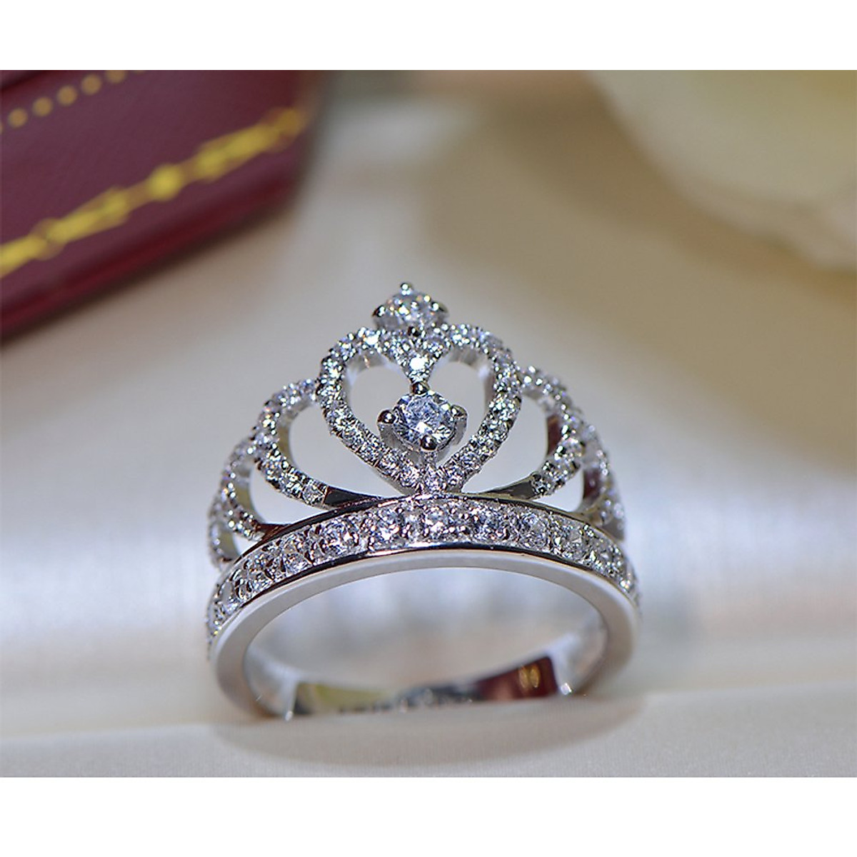 Tenfit 925 Silver Princess Crown Ring with CZ Inlaid Fashion Jewelry Engagement Wedding Ring for Women,Size 5