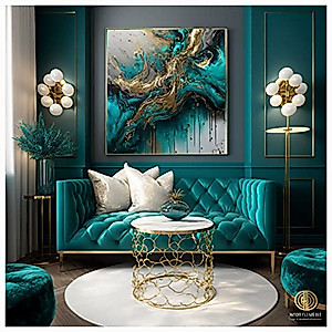Abstract Turquoise Framed Canvas Giclee Print (Canvas, Black Wood, 24x36 in)