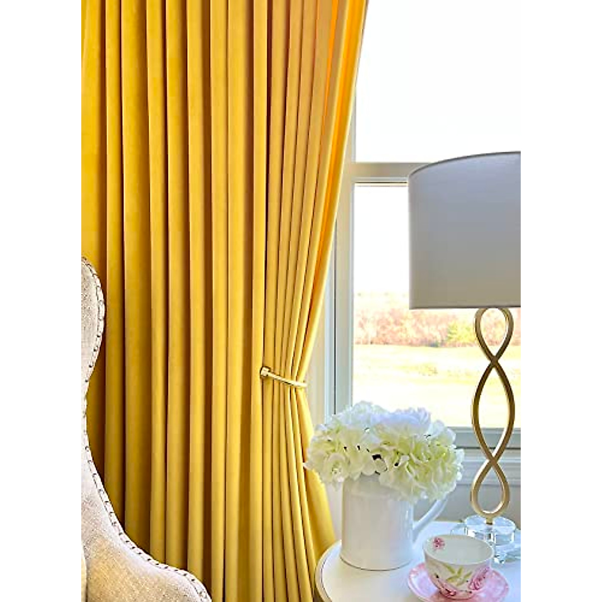 LUXEBLOSS Luxurious Velvet Curtains/Gold Yellow Drapes 96 inches Long for Living Room, Bedroom, Blackout, Heavy Soft Fabric with Privacy. Back Tab with Rod Pocket. 2 Panels (Yellow 52 Wx96 L)