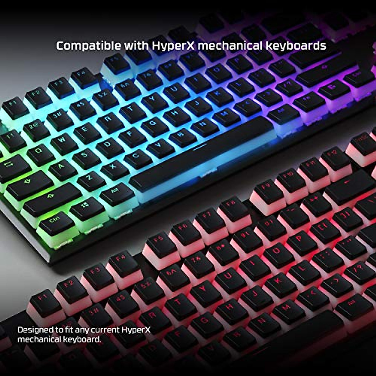HyperX Pudding Keycaps - Double Shot PBT Keycap Set with Translucent Layer, for Mechanical Keyboards, Full 104 Key Set, OEM Profile, English (US) Layout - Black