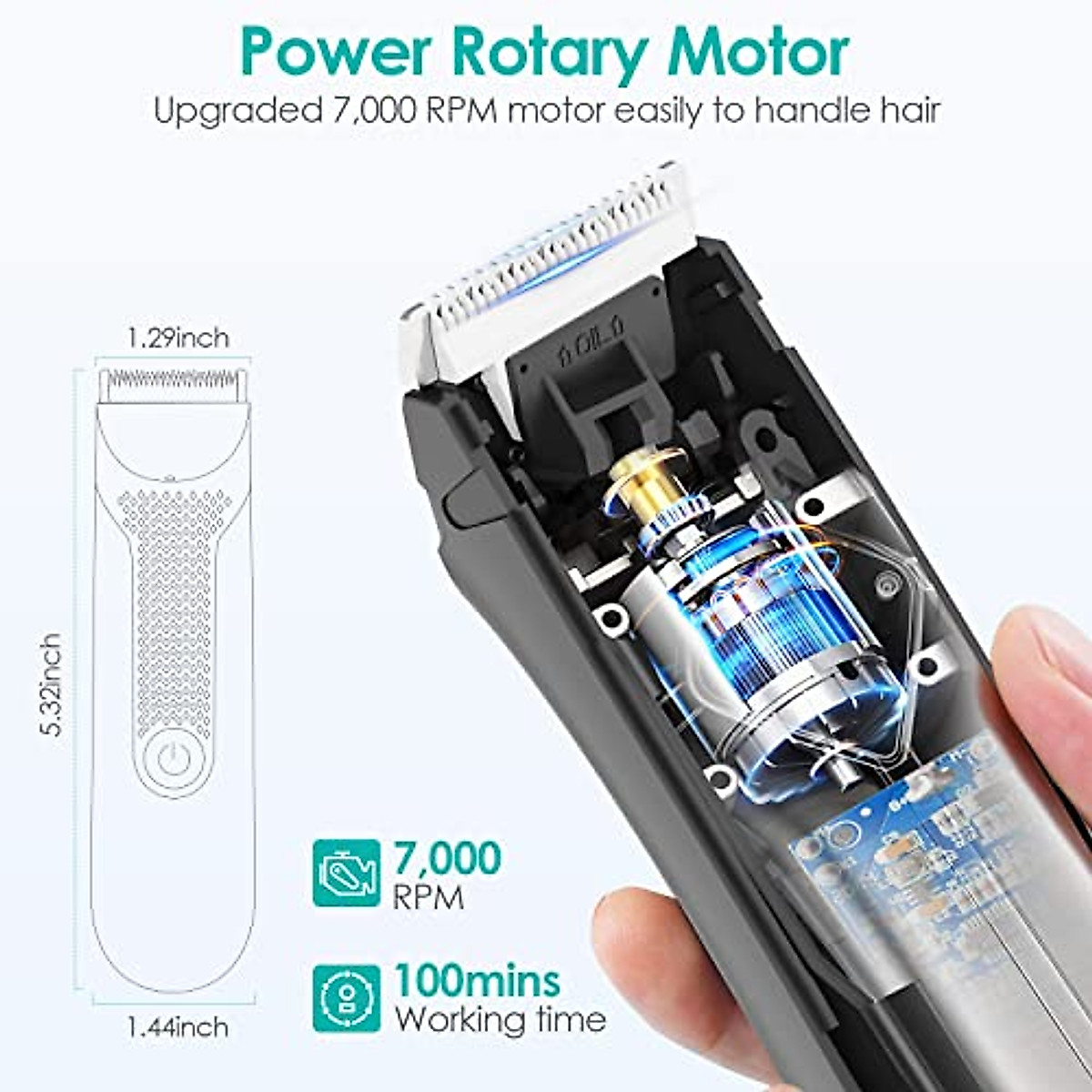 ATESON Men's Body Hair Trimmer, Electric Pubic & Groin Hair Trimmer with LED Light, Waterproof, Black