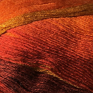 Red Orange Burgundy Gold Merino Batik Yarn - Acrylic Wool Blend, 100 Gram, 437 Yards (#2 Weight, Fine)