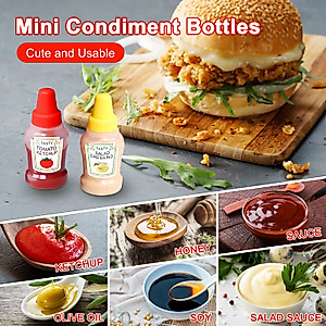 WXJ13 8 Pieces Mini Condiment Squeeze Bottles, 25ml Refillable Honey Ketchup Sauce Salad Dressing Squeeze Containers, Mini Ketchup Bottles, Plastic Portable Squeezable Jars Containers, 4 Style