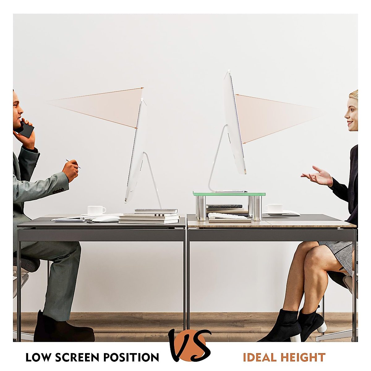 Clear Computer Monitor Stand Riser with Height Adjustable Multi Media Desktop Stand for Flat Screen LCD LED, Laptop/Notebook/Xbox One,HD01T-002