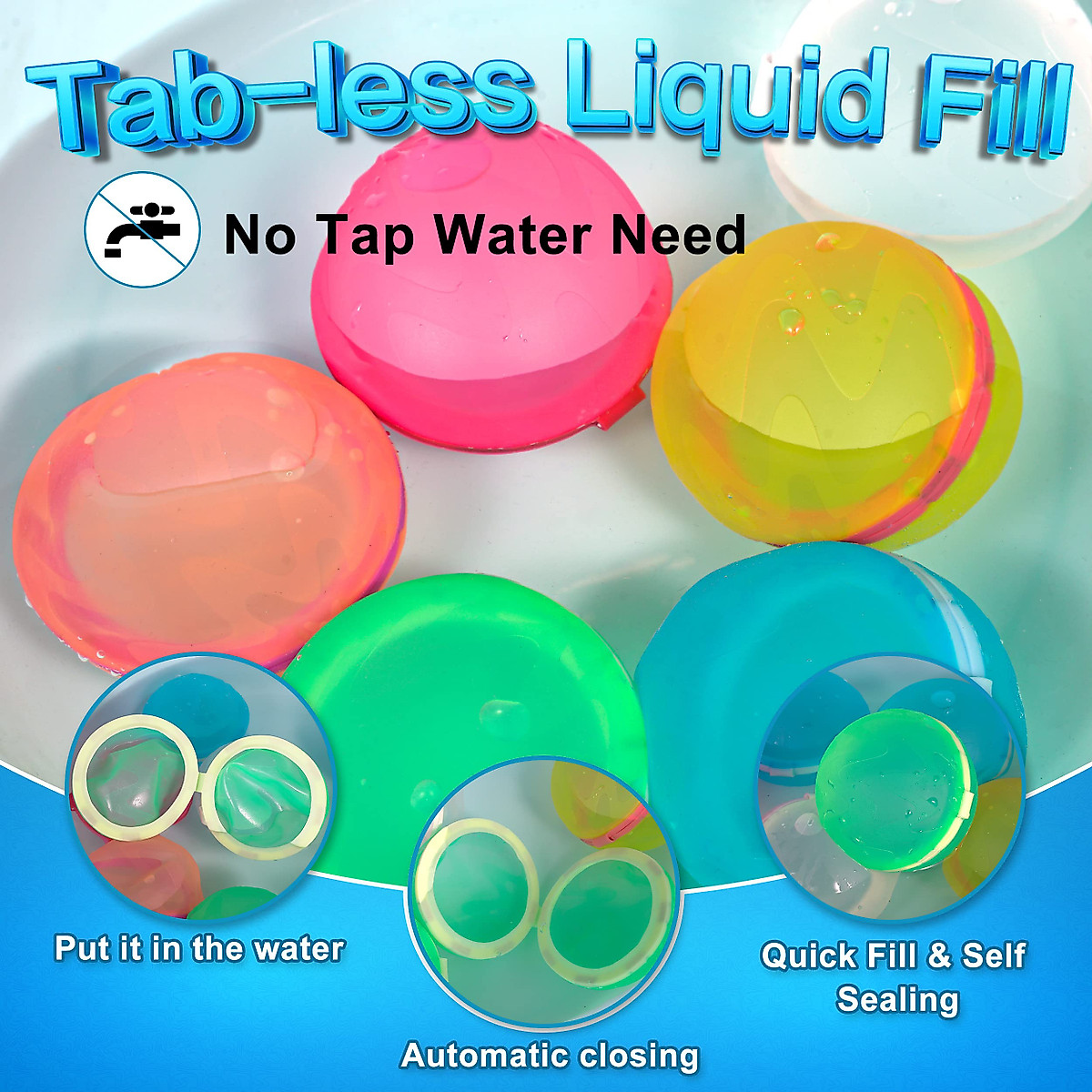 Reusable Water Balloons for Kids 24 Magnetic Water Balloons Quick Fill Fillable Self Sealing Water Pool Kids Outdoor Toys Summer Back Yard Fun Silicon (24 Pack)