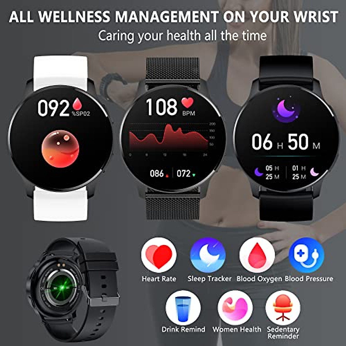 Smart Watch for Women(Make/Answer Call) Activity Fitness Tracker for Android iOS Phones AI Voice Control Smartwatch with Heart Rate Sleep Monitor Pedometer Digital Watch for Women Waterproof Blcak
