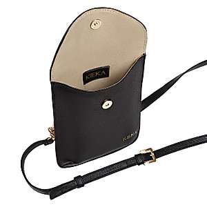 KIEKA Phone Crossbody Bag, Genuine Leather, Fold-over Flap with Magnetic Snap Closure, 2 External Credit Card Slots
