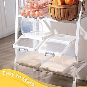 Sunnyray 4 Pcs Rice Storage Container 28 lb Airtight Flour Container with Wheels Measuring Cup Clear Pet Food Cube Dog Birds Cat Food Bin Grain Cereal Organizer Box for Dry Baking Supplies