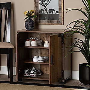 BOWERY HILL Finished Wood 2-Door Shoe Cabinet in Rustic Brown