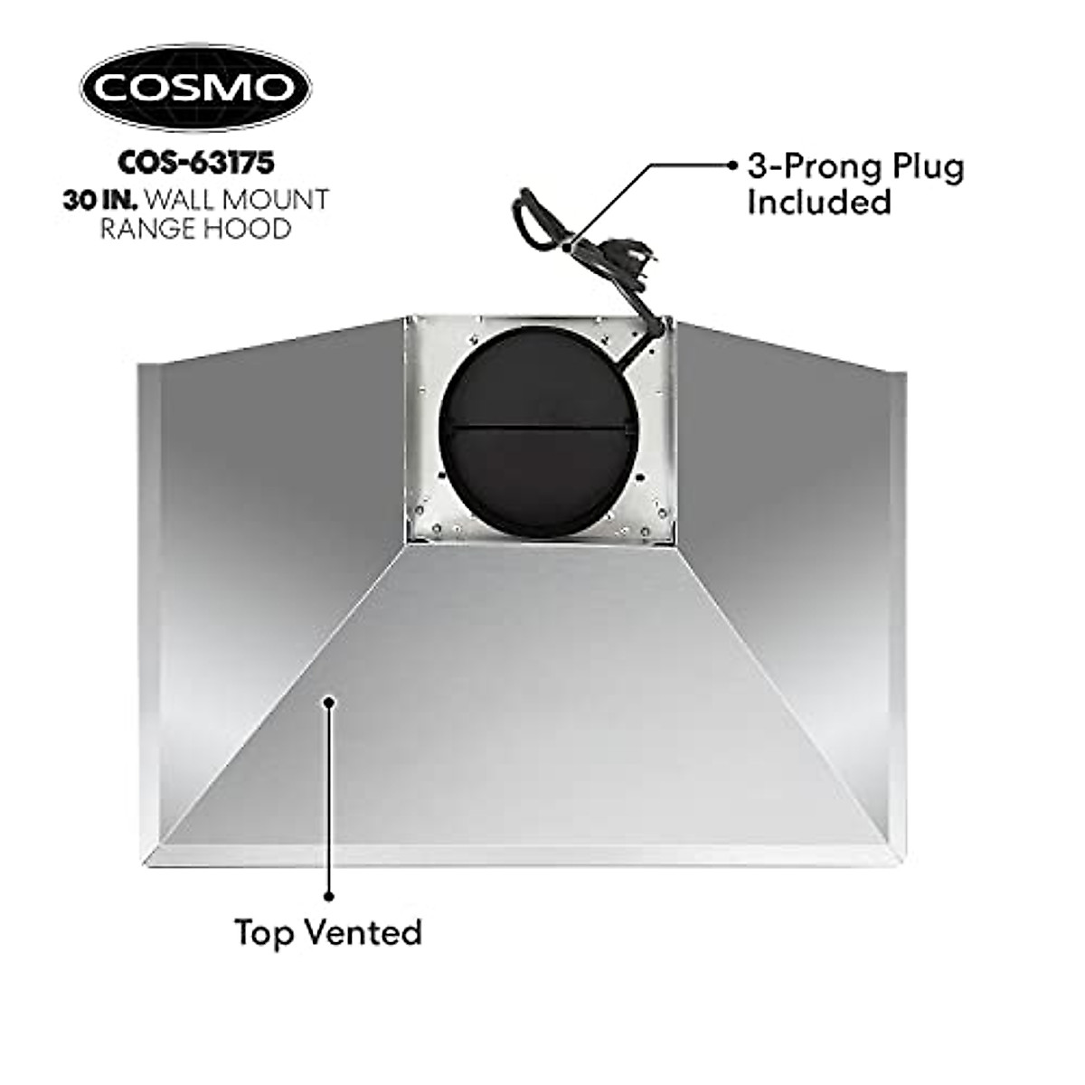 COSMO 63175 30 in. Wall Mount Range Hood with 380 CFM, Ducted, 3-Speed Fan, Permanent Filters, LED Lights, Chimney Style Over Stove Vent in Stainless Steel
