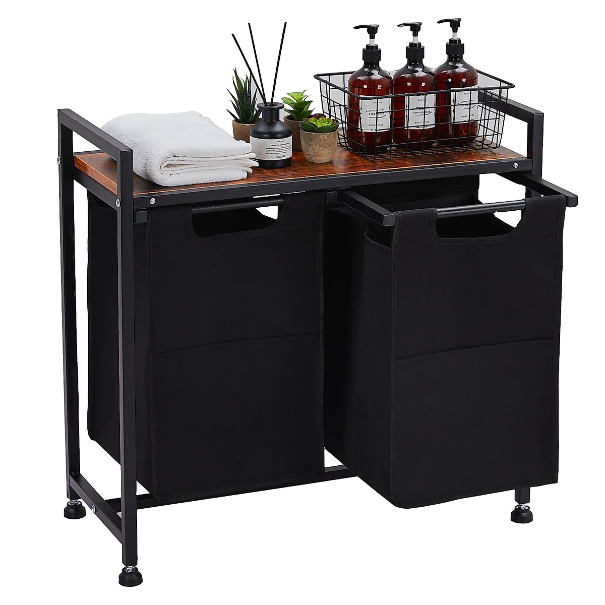 PioneerWorks Laundry Hamper, Laundry Basket Organizer Laundry Sorter with 2 Pull-Out and Removable Bags and Top Shelf, Dirty Clothes Hamper for Laundry Room Bathroom Bedroom and Dorm