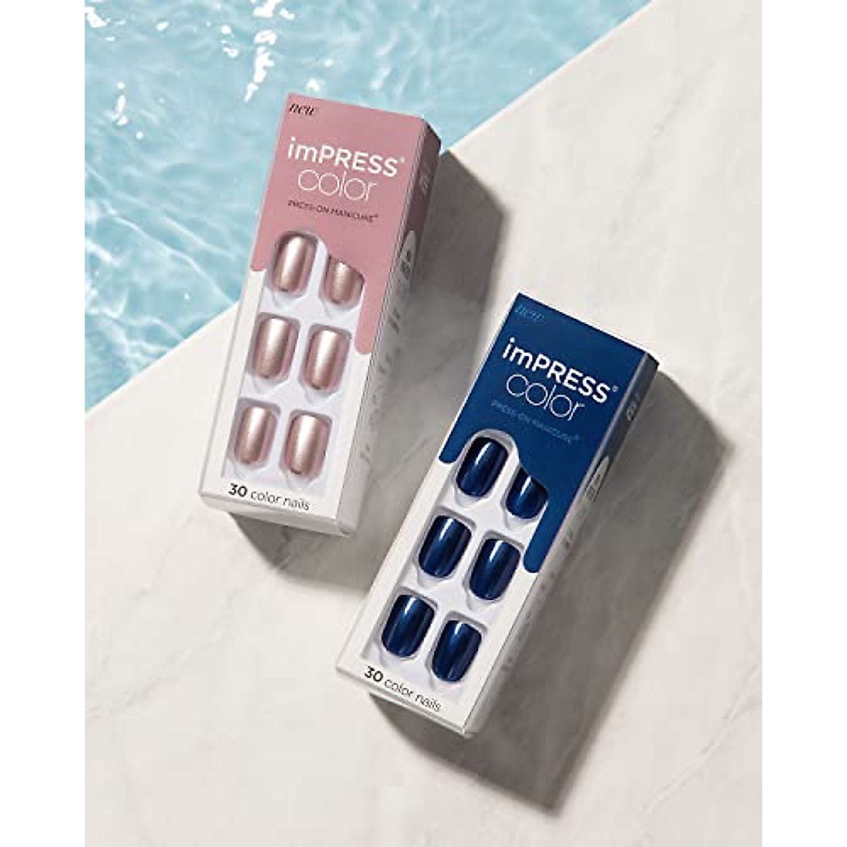 KISS imPRESS Color Press-On Nails, Nail Kit, PureFit Technology, Short Length, “Never Too Navy”, Polish-Free Solid Color Manicure, Includes Prep Pad, Mini Nail File, Cuticle Stick, and 30 Fake Nails