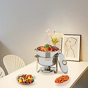 201 Stainless Steel chafing dish, 14.2 Qt Deluxe Round Gold Accent Soup Chafer, Chafing Dish Buffet Set for parties, catering, buffets, 15.35 * 15.75inch