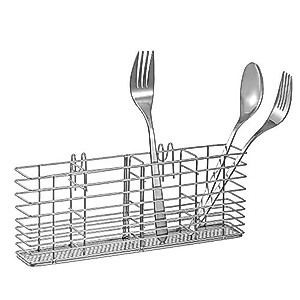Slideep Stainless Steel Cutlery Utensil Holder Silverware Organizer Rack with Hooks Removable Drying Rack Silverware Holder Utensil Cutlery Basket Kitchen Dish Drainer Dish Drying Rack