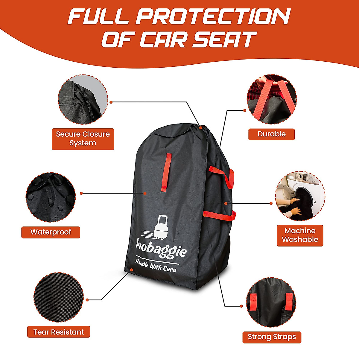 Car Seat Travel Bag for Airplane - Foldable Gate Check Car Seat Bag for Air Travel - Durable Infant Bag Cover with Adjustable Straps - Convertible Car Seat Backpack, Infant Carrier and Booster Seat