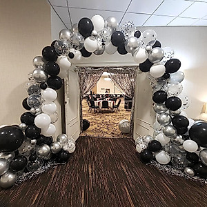 YAOWKY Black and Silver Balloons Garland Arch Kit,124pcs 18 12 10 5 Inch Black White and Silver Confetti Latex Balloons for Happy New Years Eve Party, Graduation, Wedding, Birthday Party Decorations