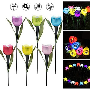 UWEL 6 Pcs Solar LED Light Outdoor Waterproof Multicolor Solar Flower Tulip Light Bulb for Home Garden Yard Lawn Landscape Night Lamp