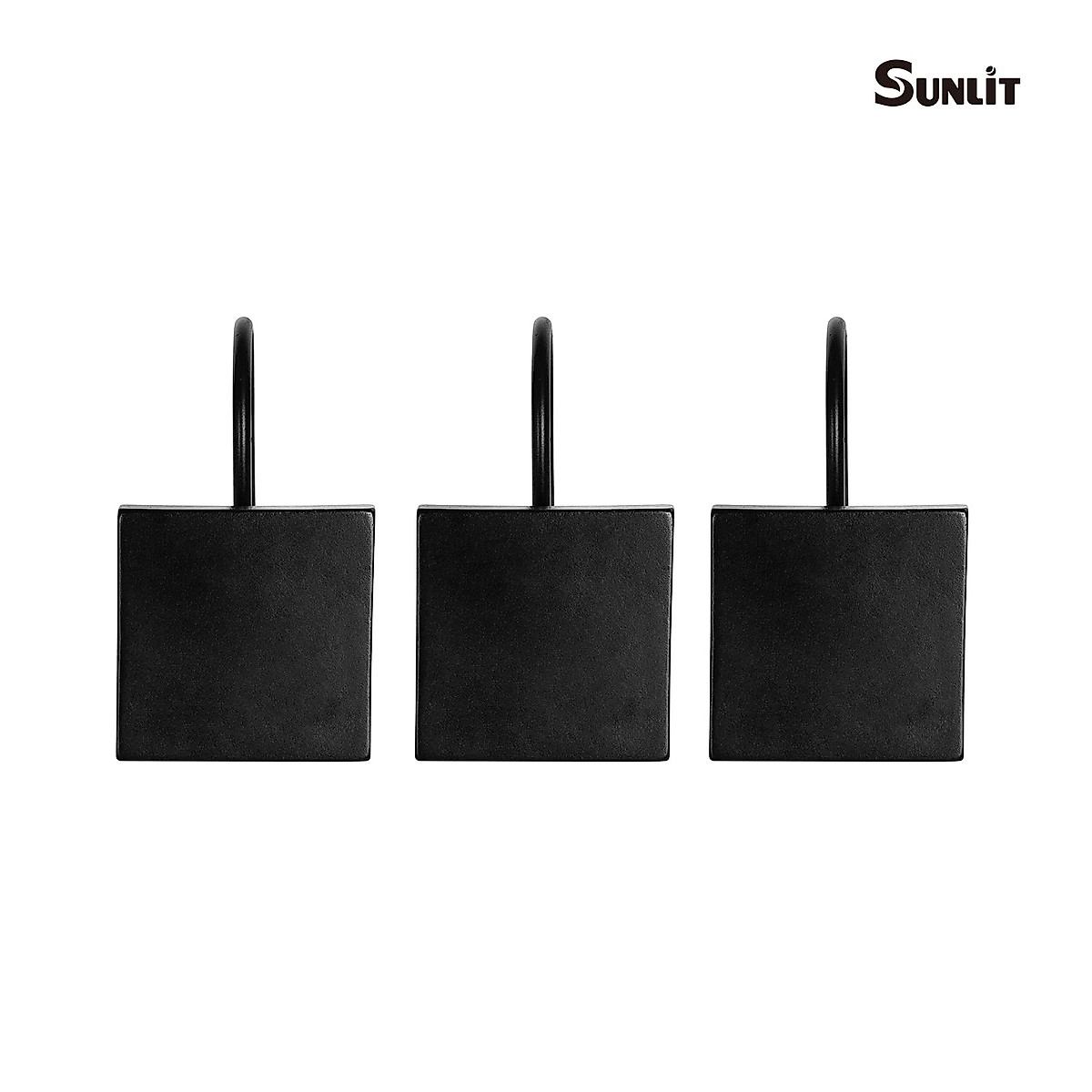 Sunlit Geometric Decorative Shower Curtain Hooks, Matte Square Geometric Black Shower Curtain Rings, Resin, Bathroom Decoration Boho Shower Curtain Hooks-12 Pack