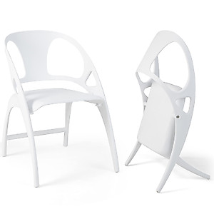 Giantex Folding Dining Chairs Set of 2, Outdoor Plastic Dining Chairs with Armrest and High Backrest, 330 LBS Modern Dining Chairs for Dining Room Kitchen, White