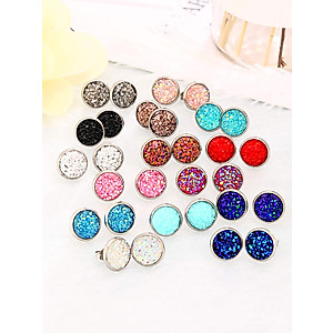 32 Pairs Faux Druzy Stud Earrings Bohemian Round Stud Earrings Stainless Steel Pierced Earrings Jewelry for Women (6 mm)