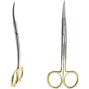 Double curved tungsten carbide inserts Gold Plated handle Scissors 4.5 inch LaGrange | Dental ENT EYE DERMA Embroidery Scissors Applique Scissors for Machine Embroidery & Fabric Stitches (5.5 Inches)