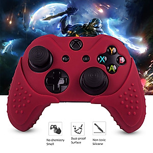 Cybcamo Silicone Skin Cover Grip Set for Xbox One X & One S Controller, Anti-slip Protector Case for Microsoft Xbox 1 Controller with 8 Thumbstick Caps (Red)
