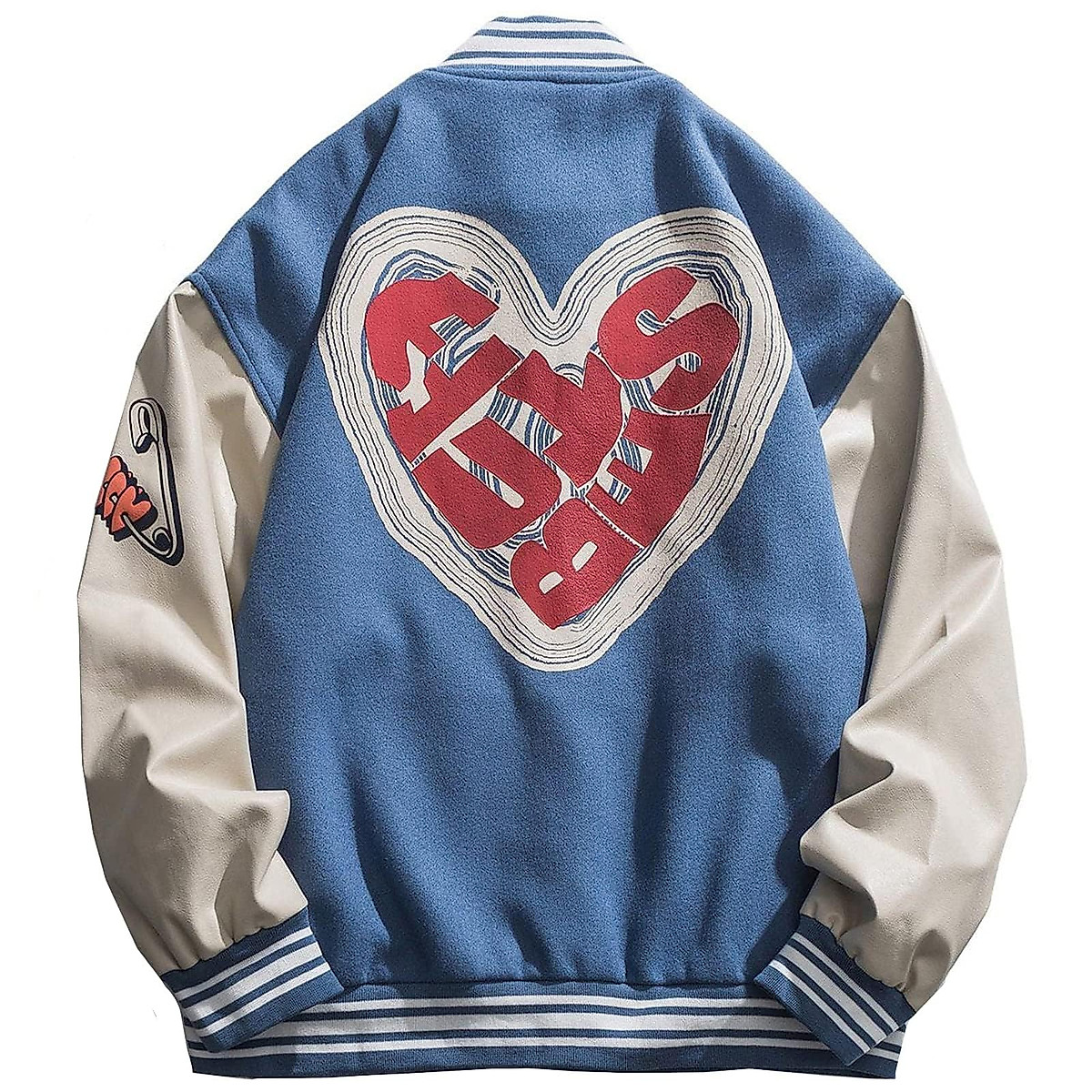 Aelfric Eden Men's Letter Foaming Love Print Varsity Jacket Vintage Graphic Baseball Jacket Unisex Coats Streetwear