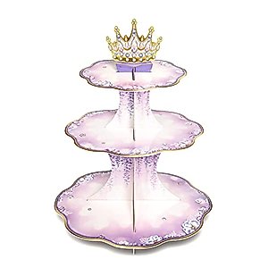 Purple Cupcake Stand for Girls Birthday Party Decorations Lavender Floral Crown Theme Coming of Age Quinceanera Party Cake Serving Tray Princess Wedding Bridal Baby Shower Party Supplies