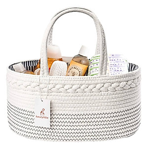 luxury little Baby Diaper Caddy Organizer, Large Cotton Rope Nursery Diaper Basket, Changing Table Organizer, Portable Tote Bag with Divider, Car Storage, Baby Shower Gifts for Newborn