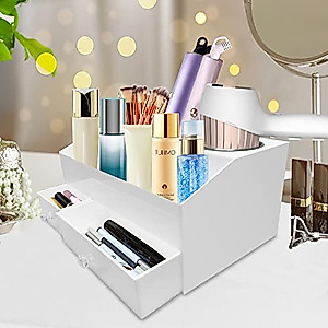 Hair Tool Organizer, Acrylic Hair Dryer Holder with 2 Drawers Hair Product Organizer for Bathroom Countertop Hair Styling Accessories & Hot Tool Organizer for Blow Dryer,Flat Irons, Curling Iron