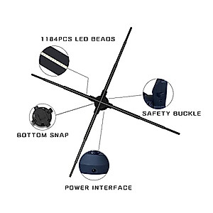 GIWOX 3D Hologram Fan Display, 1080P Real Time Live Stream 39.4inch Large Size, 1184 LED Light Beads Naked Eye Holographic Video Advertising Projector for Events Trade Show Exhibition Business Holiday