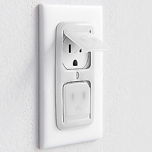 Block-It-Socket - Outlet Covers Baby Proofing (Made in USA) Never Lose an Outlet Plug Cover Again, Stays Attached to Face Plate, No Choking Hazard - Child Safety Switch (8 Pack - 16 Receptacles) Clear