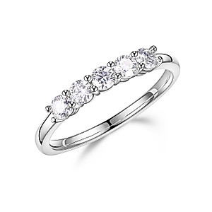 SMILEST 5 Stone Moissanite Wedding Band for Women, D Color VVS1 Clarity Lab Created Diamond Eternity Rings 18K White Gold Plated 925 Sterling Silver Round Cut Moissanite Anniversary Rings for Women