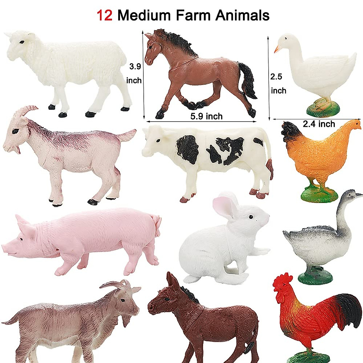 Realistic Farm Animal Figures Toys, 44 Pcs Plastic Farm Figurines Playset Includes Fences Mini Farm Animal Cake Topper Learning Toy Set for Kids & Toddlers
