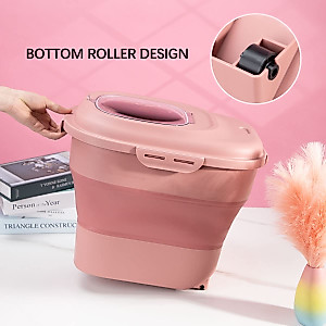 SUT 50 Lbs Pink Food Storage Container, Large Sealed Grain Container Storage with Airtight Locking Lid and Rolling Wheels, Leakproof Sealable Collapsible Large Rice Food Storage Container