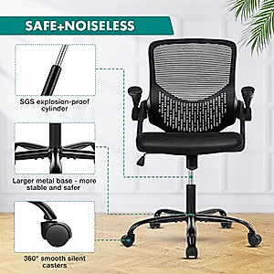 OLIXIS Wheels, Ergonomic Home Office Flip-up Arms and Lumbar Support, Mesh Swivel Rolling Height Adjustable, Tilt and Lock, Computer Desk Chair, Black