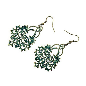 LQJstore Dangle Earrings Ethnic Retro Water Drop Hollow Earrings Green Pine Carved Boho Earring (C)