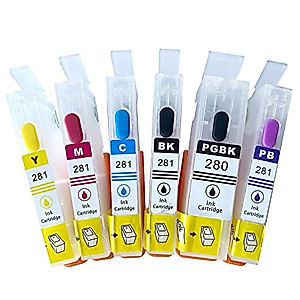 HEMEINY PGI-280XXL CLI-281XXL Empty Refillable Ink Cartridges Compatible with Canon Pixma TS9120 TS8320 TS8220 TS8120 TS8322 TS8222 TS9100 TS8100 TS8200 TS8300 Printer (PGBK BK C M Y PB)