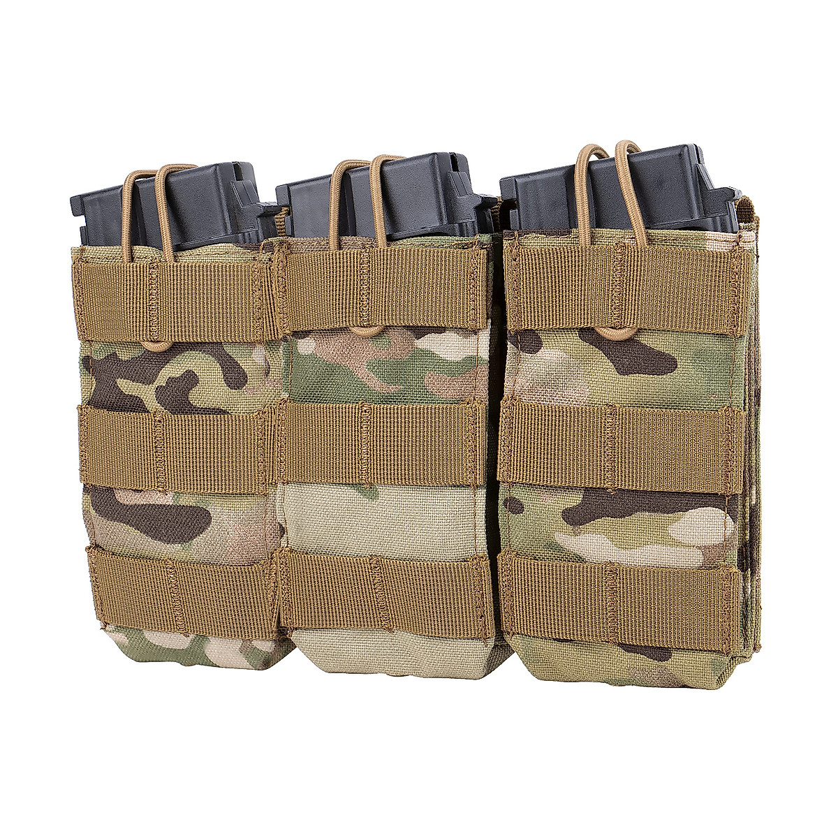 CAT Outdoors Molle Mag Pouch - Double/Triple Holder for AR 15 M4 M16 AK 5.56 308 Type Airsoft Ammo Rifle - Open-Top Tactical MOLLE Magazine Pouches - 3 Mag Pouch Carrier (Triple-Camo)