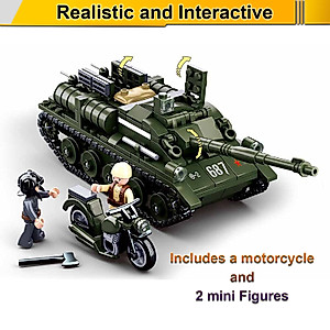 ChokGift Military Army WWII SU-85 Tank Destroyer Vehicle Building Kit Army Series Building Block Set with 2 Soldier Figures, Best Roleplay STEM Construction Toy for Boys Girls (338 PCS)