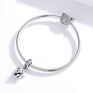 Eternalll Lovely Dog Charms and Lucky Cats Charms S925 Sterling Silver Bead Animal Pet Charm Murano Glass Beads Fit Pandora Bracelet Charms Bead (Elephant Charm)