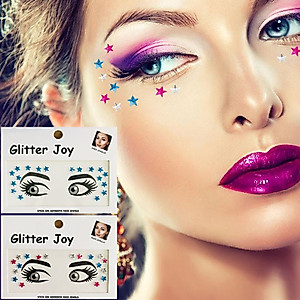 Eye Corners Face Jewels Blue Stars Bindi Rhinestone Festival Face Gems Tattoo Decorations Jewels Body Glitter Crystal Sticker Temporary Face Tattoo for Festival Rave Outfit, 2-Pack