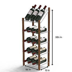 Life Story MyWinebar 15 Bottle Wine Holder Wood Frame Floor Storage Rack Display Stand with Tilted Top Shelf and 4 Flat Display Shelves