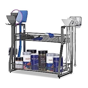 Amawarm Fish Tank Accessories Organizer, Fish Tank Cleaning Tools Organizer Rack, Aquarium Aquascape Tools Organizer, Aquarium Fish Nets Organizer, Organizer Rack for Aquarium and Fish Tank (Black)