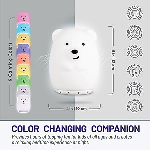 Lumipets Bear, Kids Night Light, Play Music, Silicone Nursery Light for Baby and Toddler, Squishy Night Light for Kids Room, Animal Night Lights for Girls and Boys, Kawaii Lamp, for Bedroom